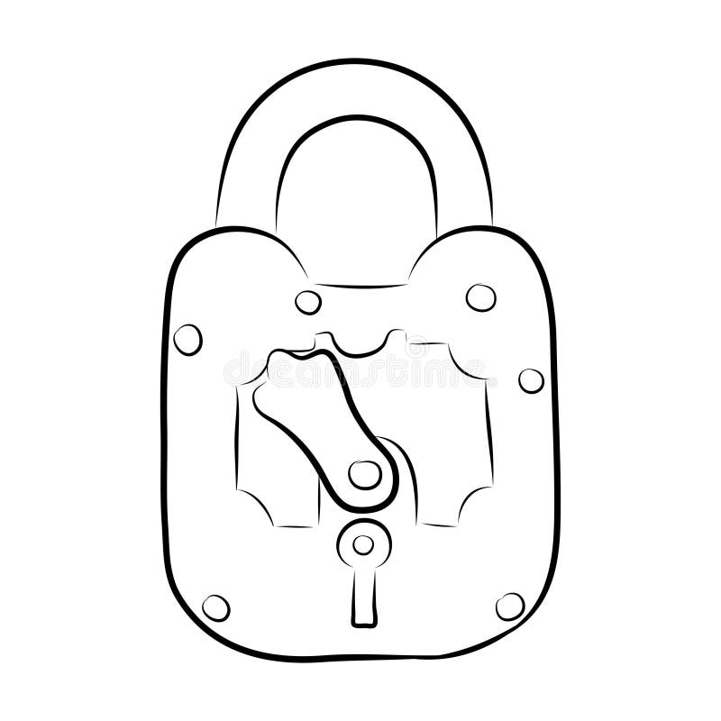 Illustration of a Lock Drawn in Sketch Technique Stock Illustration ...