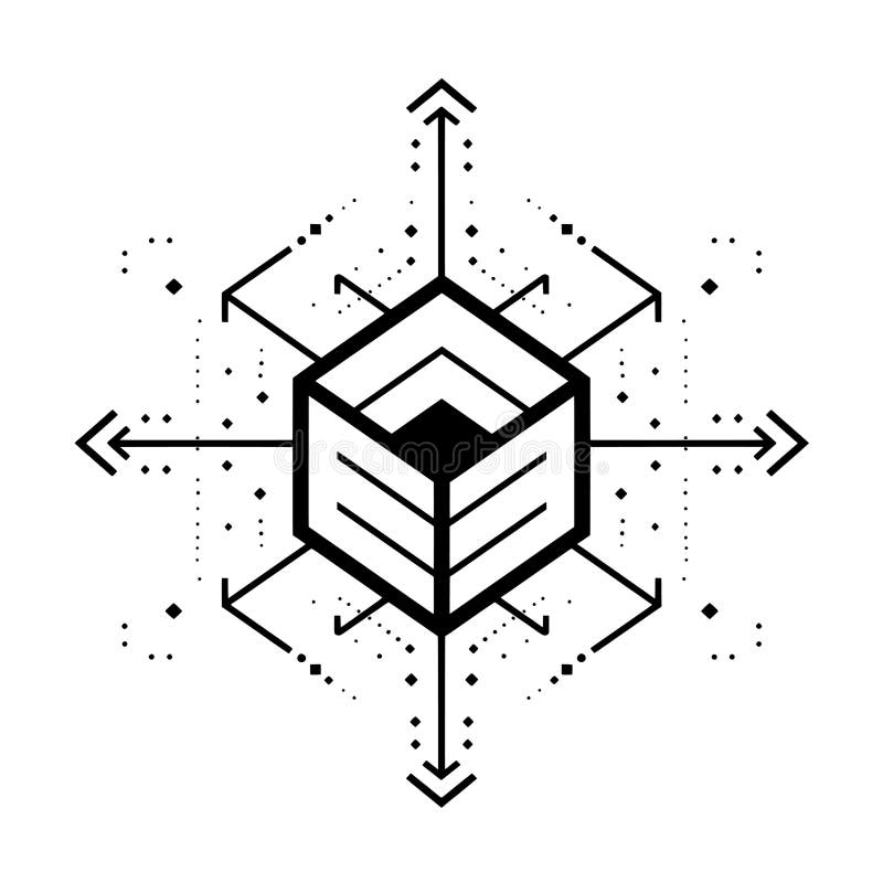 Stunning Visual Depicting Logo, Line Art of Cube with Arrows Around it. Stock Vector ...