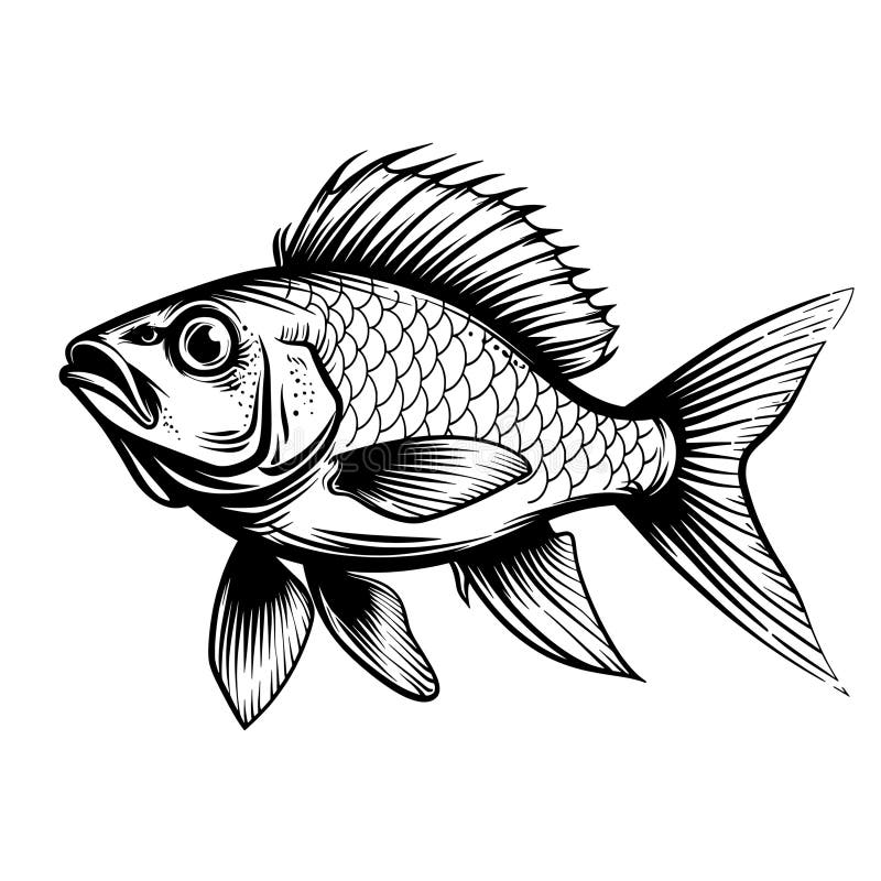 Logo of a Simple Fish Outline, Graphic Design in Black and White on a ...