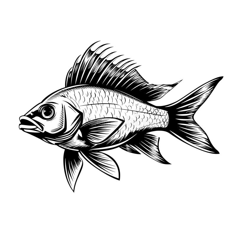Logo of a Simple Fish Outline, Graphic Design in Black and White on a ...
