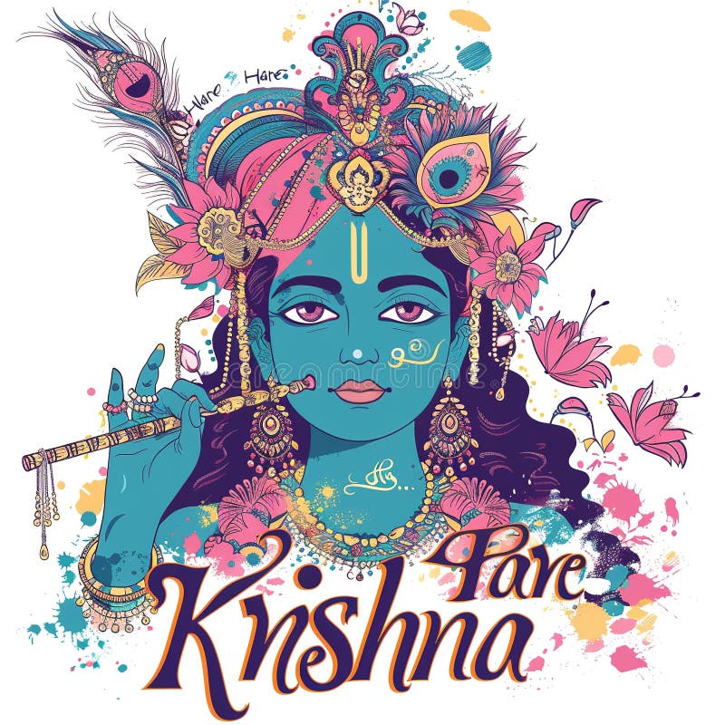 Illustration of a Lord Krishna with His Flute on a Solid Background ...