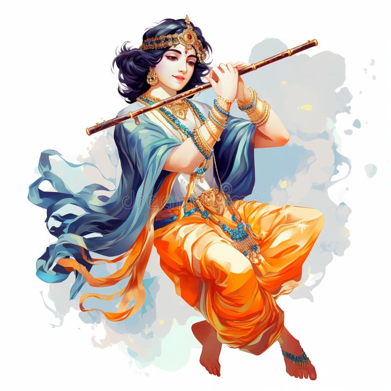 Illustration of Lord Krishna White Background, Generative Ai Stock ...