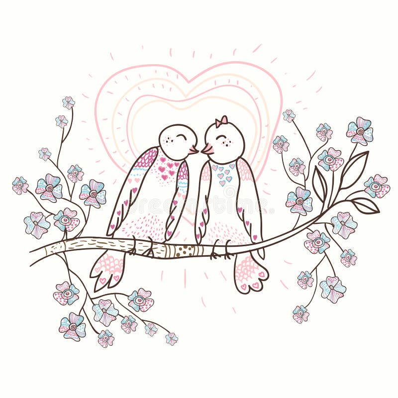 Couple of Doves Cuddle in Love Stock Illustration - Illustration of ...