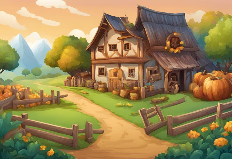 Illustration of the Lovely Farm Village Stock Illustration ...
