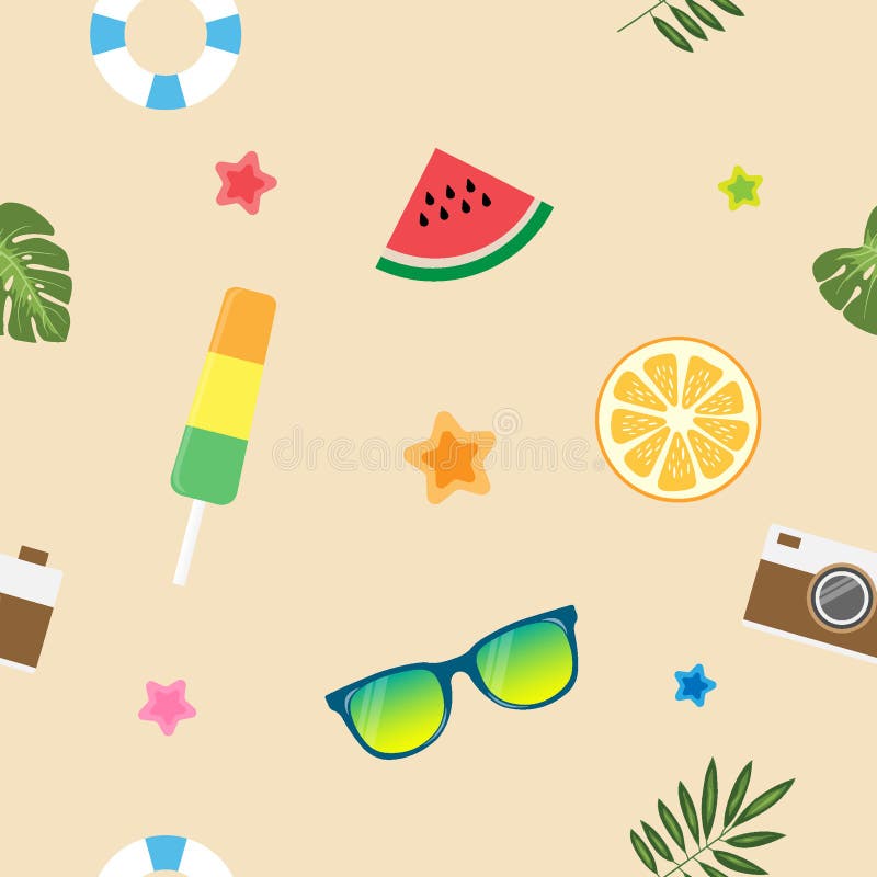 Lovely Tropical Summer, Background Pattern Seamless Stock Illustration ...