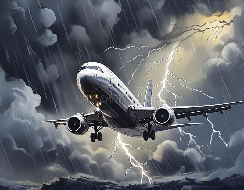 Illustration of Low Angle of Dramatic View of Airplane Flying in Dark ...