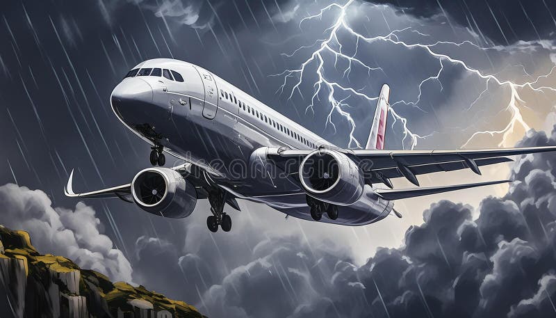 Illustration of Low Angle of Dramatic View of Airplane Flying in Dark ...