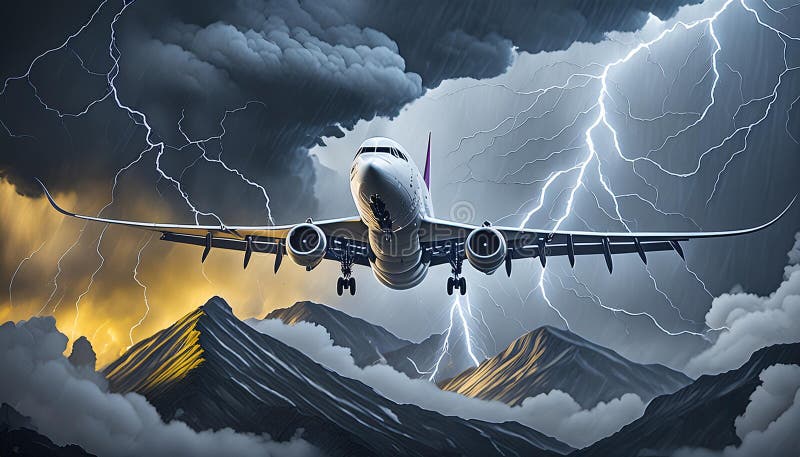 Illustration of Low Angle of Dramatic View of Airplane Flying in Dark ...