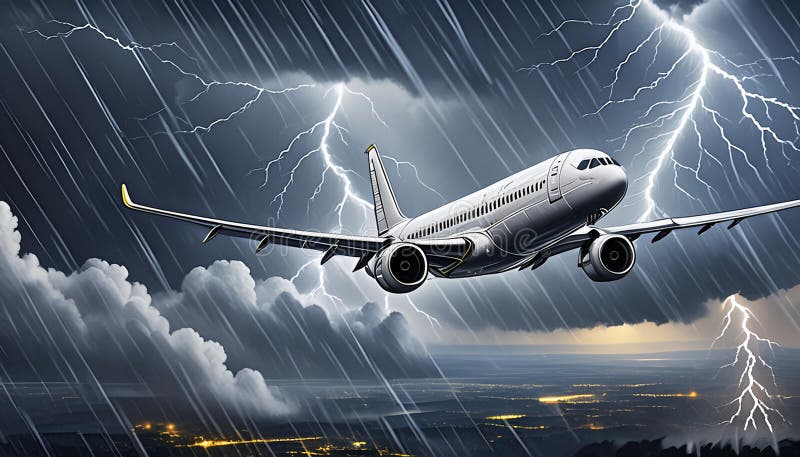 Illustration of Low Angle of Dramatic View of Airplane Flying in Dark ...