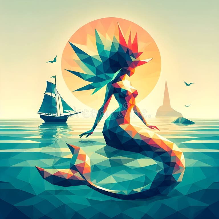 Low Poly Mermaid Triangle Myth Creature Stock Illustration - Illustration of wooden, clipart ...