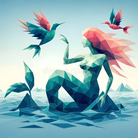 Low Poly Mermaid Triangle Myth Creature Stock Illustration - Illustration of clipart, nursery ...
