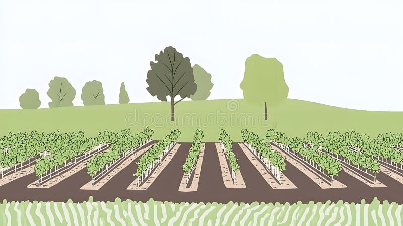 Illustration of a Lush Vegetable Farm Landscape Stock Photo - Image of ...