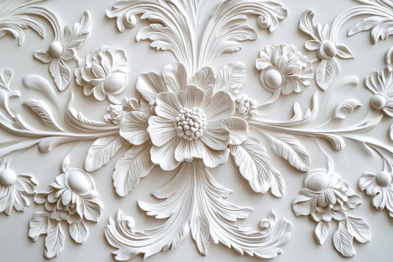 Illustration of a Luxury White Wall Design Bas-relief with Rococo ...