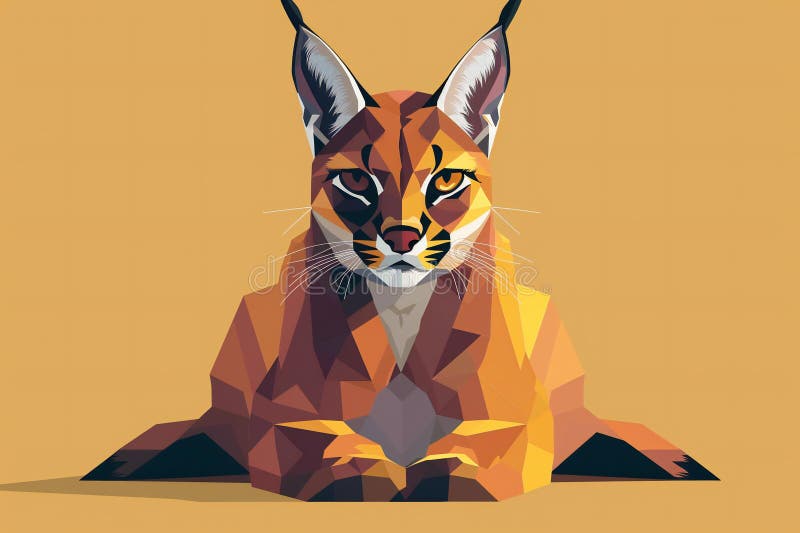 Illustration of a Lynx in Low Poly Style on Orange Background Stock ...
