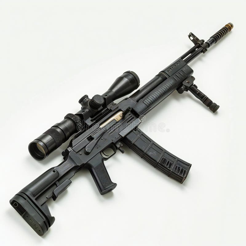 M4 Assault Rifle with Scope and Optical Sight on White Background Stock ...
