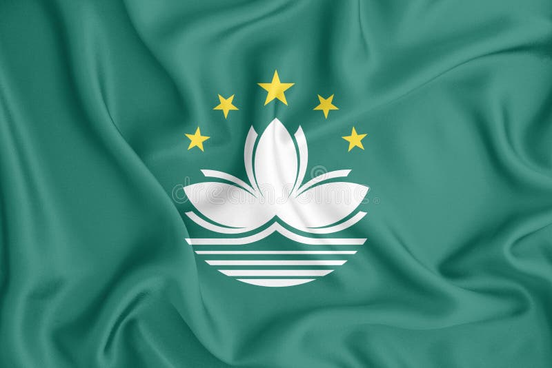 Macao Flag in 3D, Broad Format, Flowing with the Breeze. Three ...