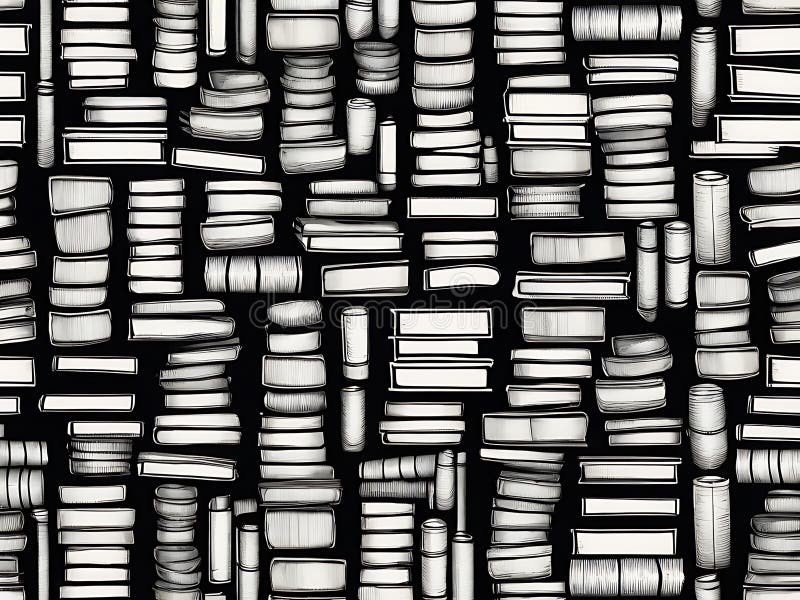 Illustration Made of Black and White Books Like a Library, Seamless ...