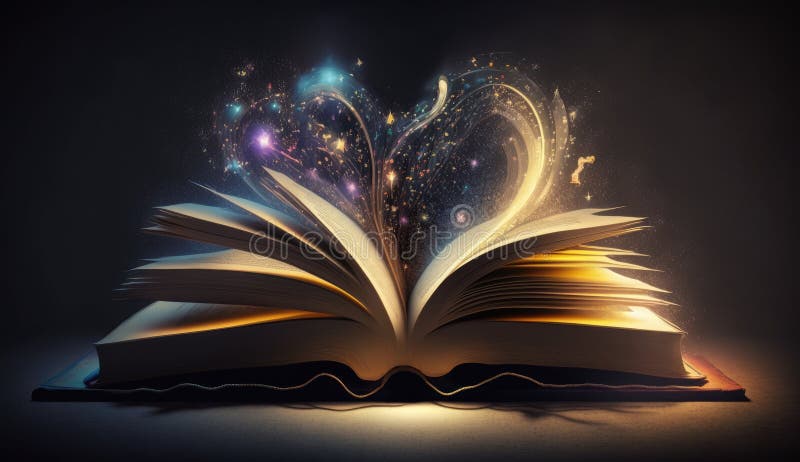 Magic Book with Open Pages and Abstract Lights Shining Stock ...