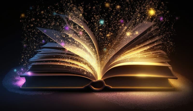 Magic Book with Open Pages and Abstract Lights Shining Stock ...