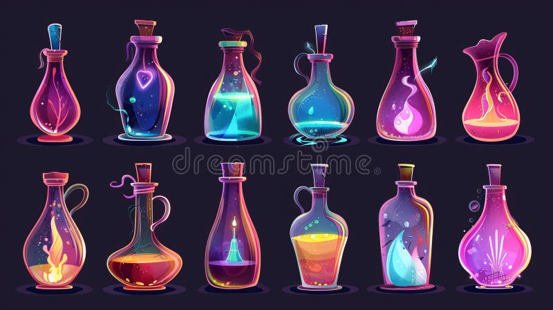 Illustration of a Magic Elixir Glass Bottle with Potion Game Modern ...