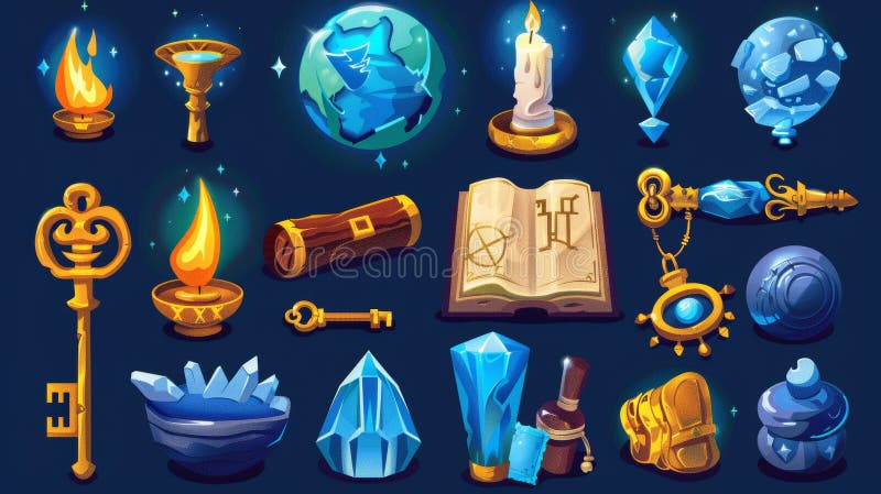 An Illustration of Magic Items Such As a Crystal Globe, a Burning ...