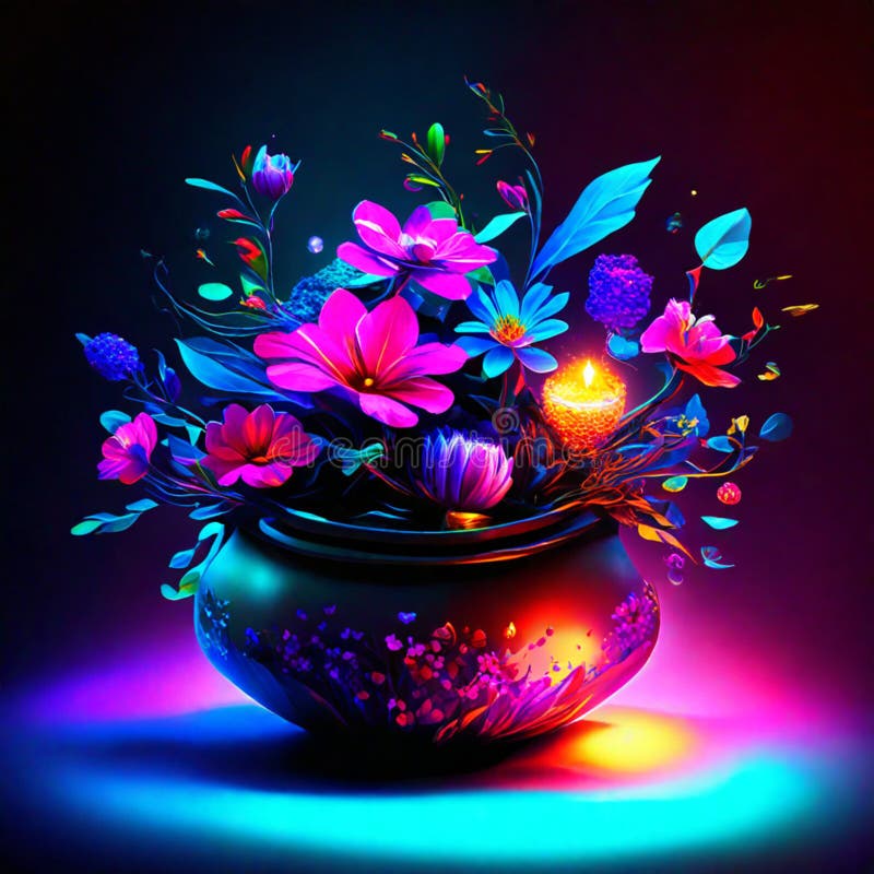 Illustration of Magic Potion with Flowers in Pot. Vector Illustration ...