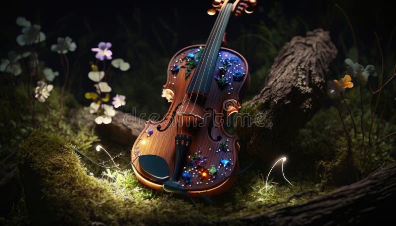 Magic violin on the meadow stock illustration. Illustration of magic ...