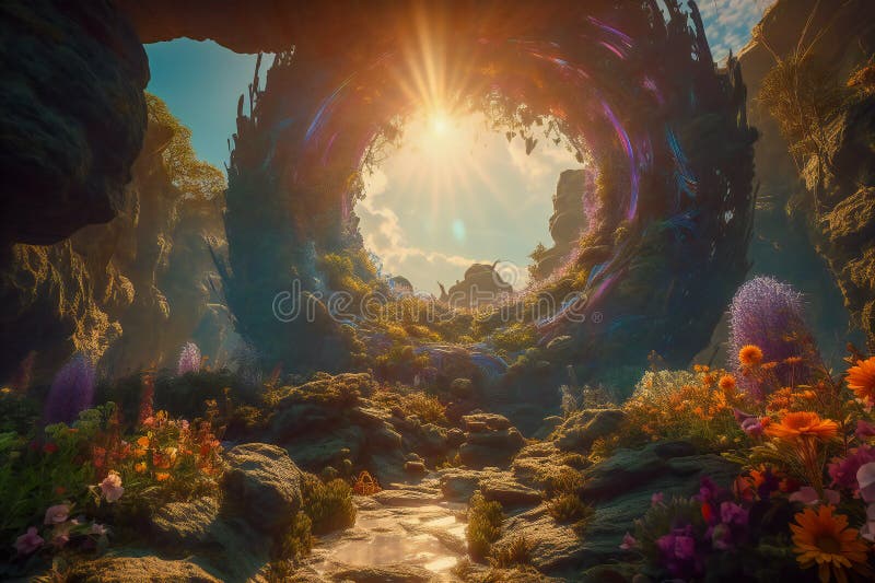 Enchanted Garden in the Spring. AI Generated. Stock Illustration ...