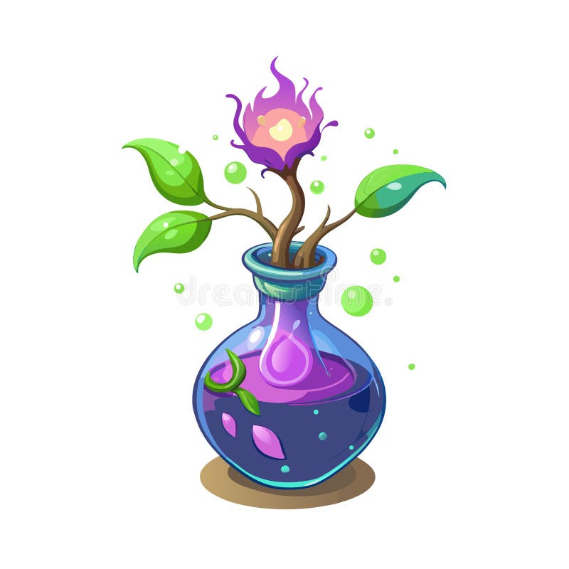 Magic Potion in Bottle with Flower, Vector Illustration Stock Vector ...