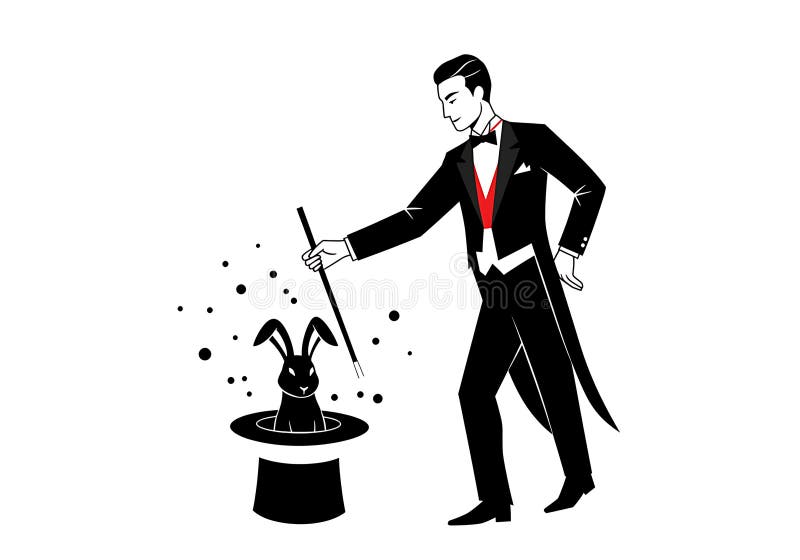 Illustration of a Magician Performing the Iconic "Rabbit Out of Hat ...