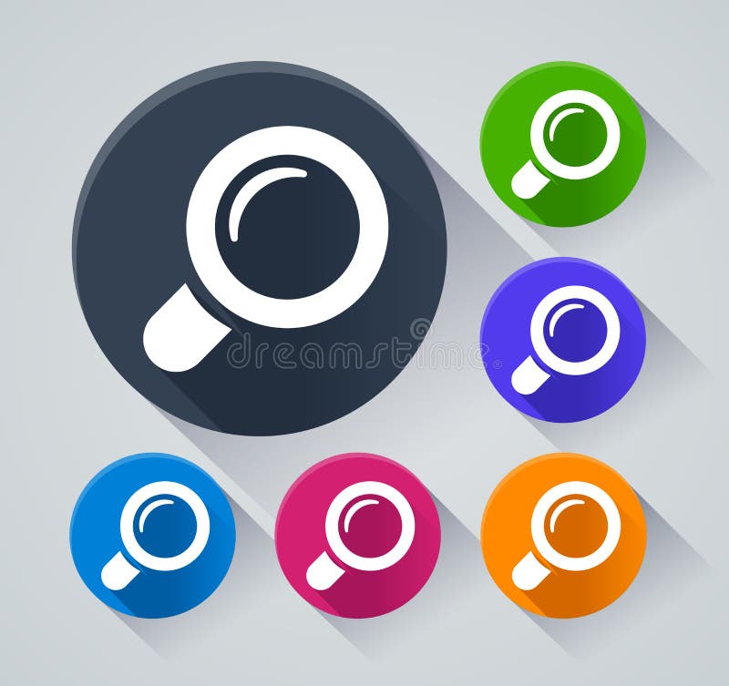 Magnifying Glass Circle Icons with Shadow Stock Vector - Illustration ...