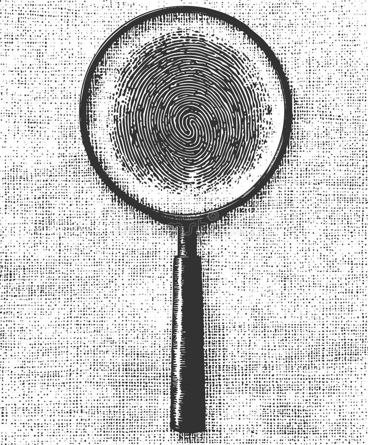 Illustration of a Magnifying Glass Focusing on a Fingerprint Pattern ...