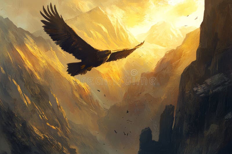 Illustration of a Majestic Eagle Soaring High Above a Rugged Mountain ...