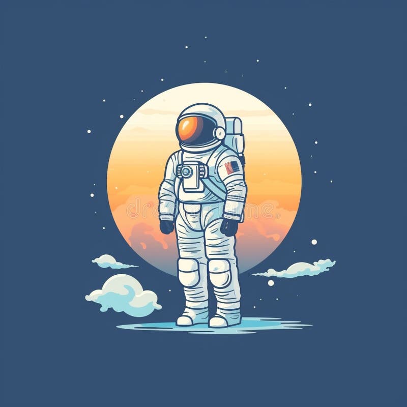 Illustration of a Male Astronaut Standing Against a Vibrant Sunset ...