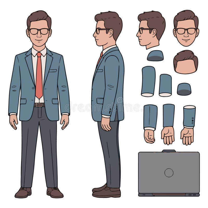 Illustration of a Male Character in a Business Suit with Glasses ...