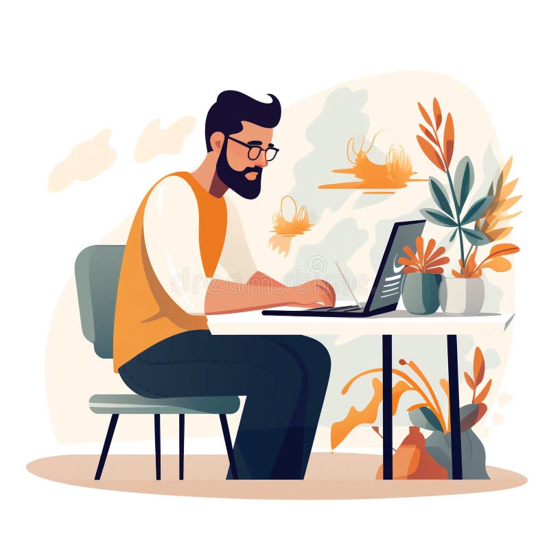 Illustration of a Male Graphic Designer Working on a Computer. Stock ...