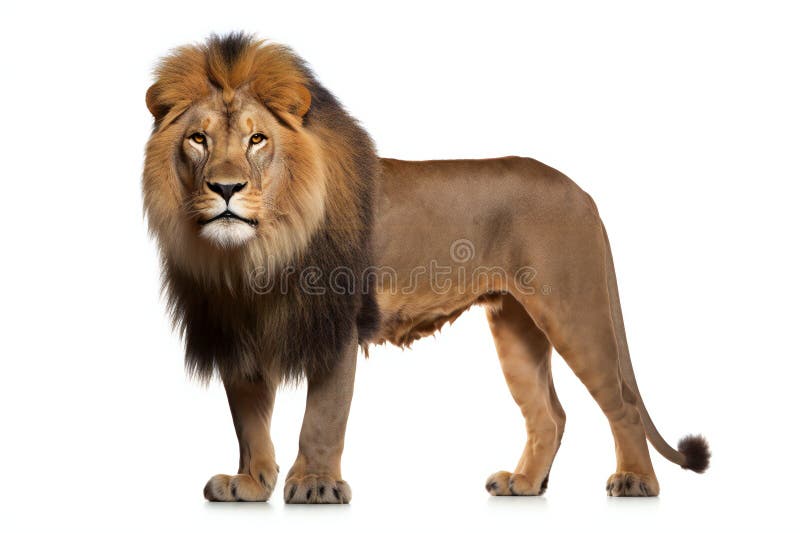 Lion Standing on White Background, Side View, Side View Stock ...