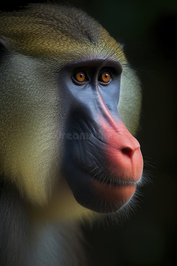 A Male Mandrill with Its Vibrant Blue and Red Facial Markings on Full ...