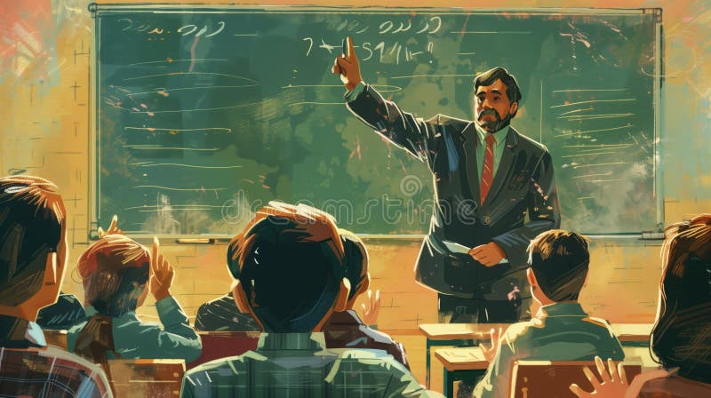 An Illustration of a Male Teacher Instructing Students in a Classroom ...