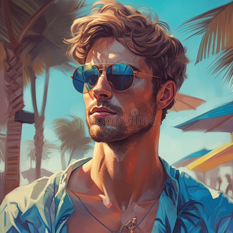 Illustration of a Man and Abstract Art, AI Generated Stock Illustration ...