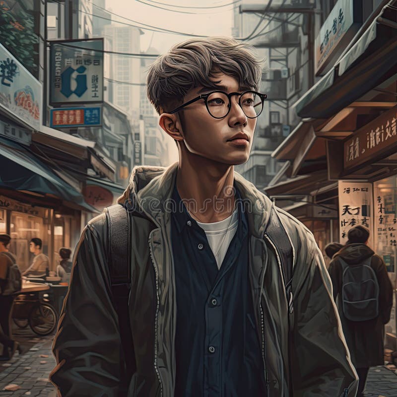 Illustration of a Man and Abstract Art, AI Generated Stock Illustration ...