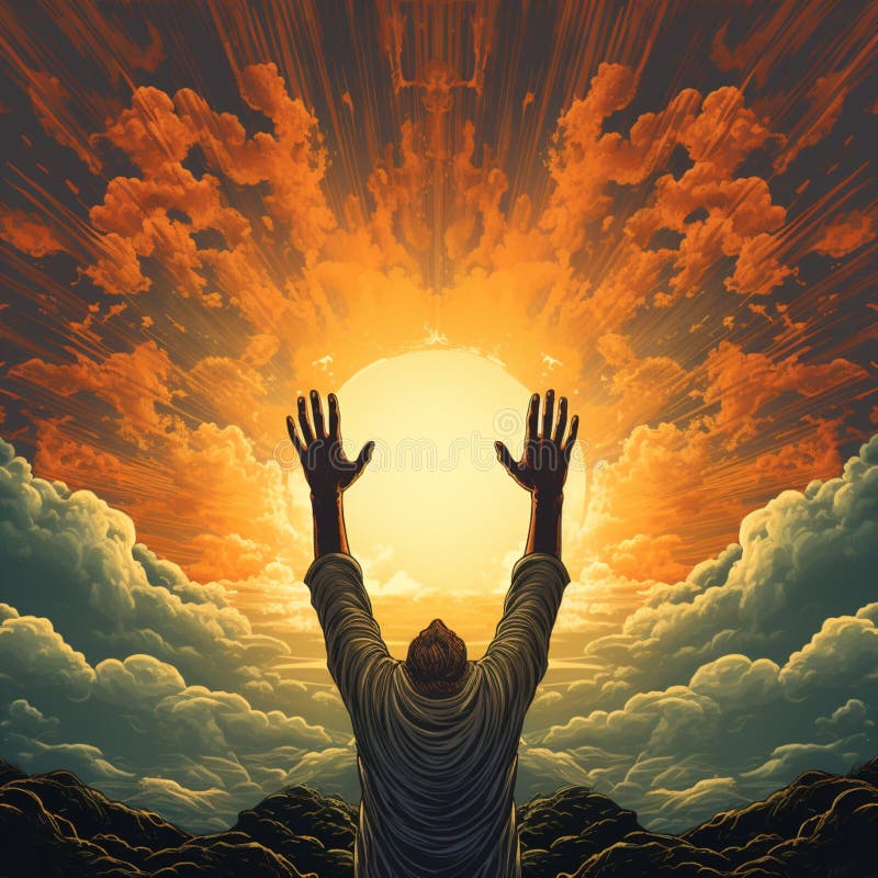 Illustration Man in Awe Under Twilight S Stormy Sky Stock Illustration ...