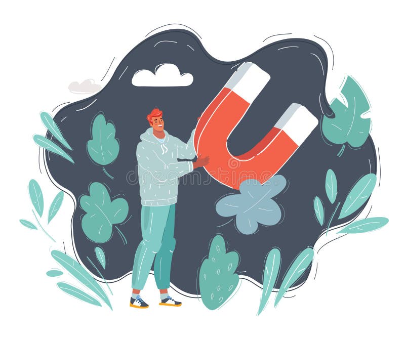 Illustration of Man with Big Magnet on Dark Stock Vector - Illustration ...