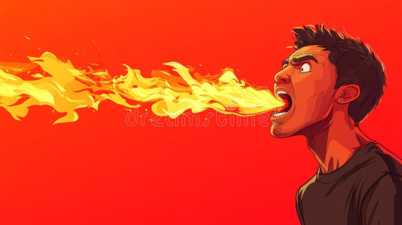 Man Breathing Fire with Red Background Illustration Stock Photo - Image ...