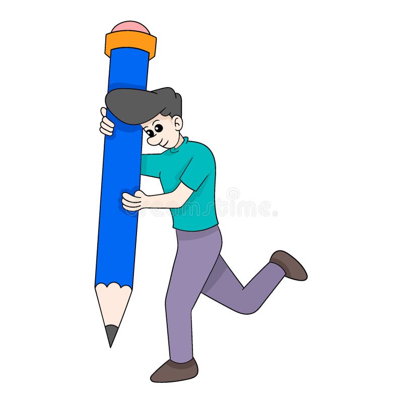Illustration of a Man Carrying a Pencil Doing Creative Work of Drawing ...
