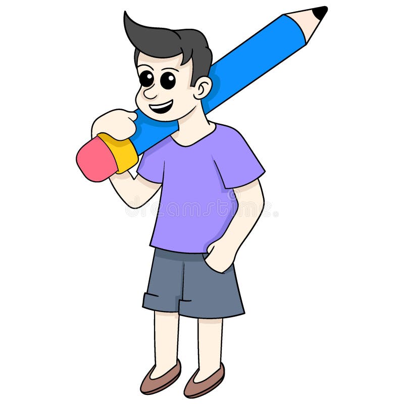 Illustration of a Man Carrying a Pencil Drawing Stock Vector ...