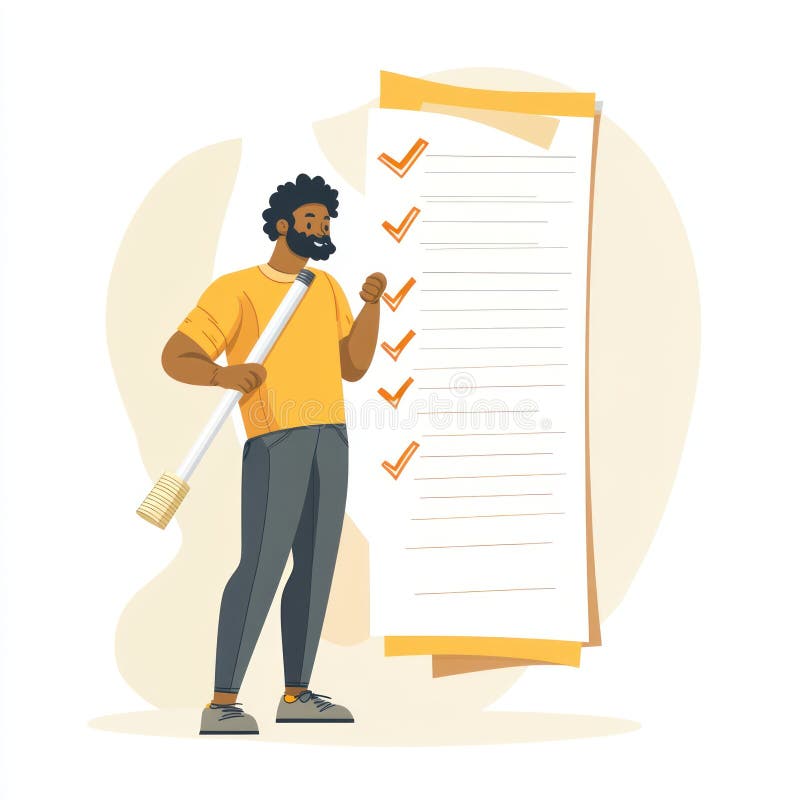 Illustration of a Man Checking Off Tasks on a Checklist Stock ...