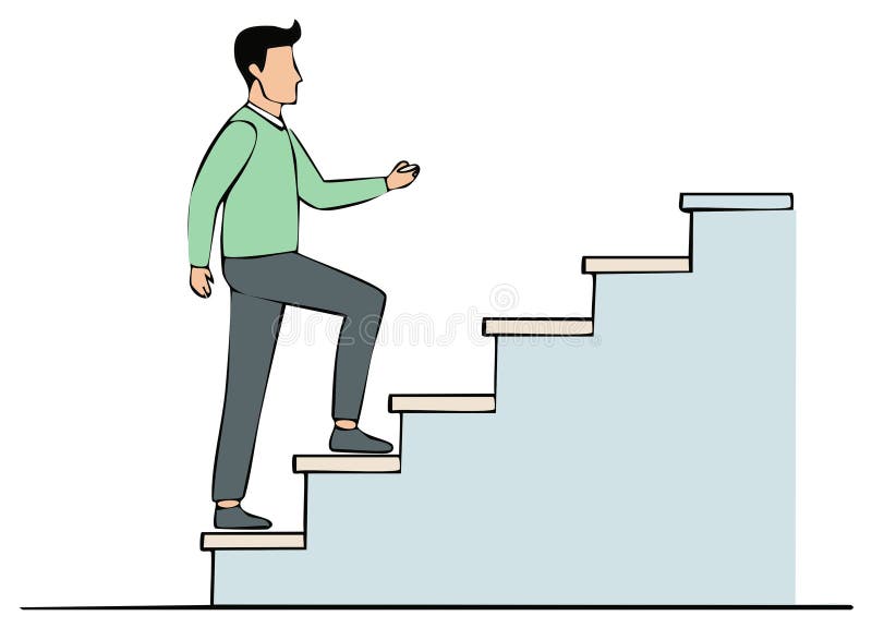Illustration of a Man Climbing Stairs Toward Success, Career Steps Progress Stock Vector ...