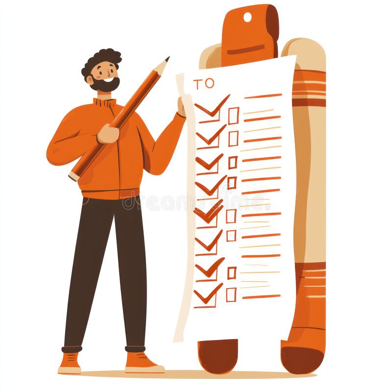 Illustration of Man Completing Checklist, Task Management Concept Stock ...