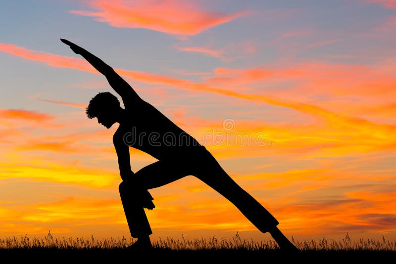 Man do exercises at sunset stock illustration. Illustration of sport ...